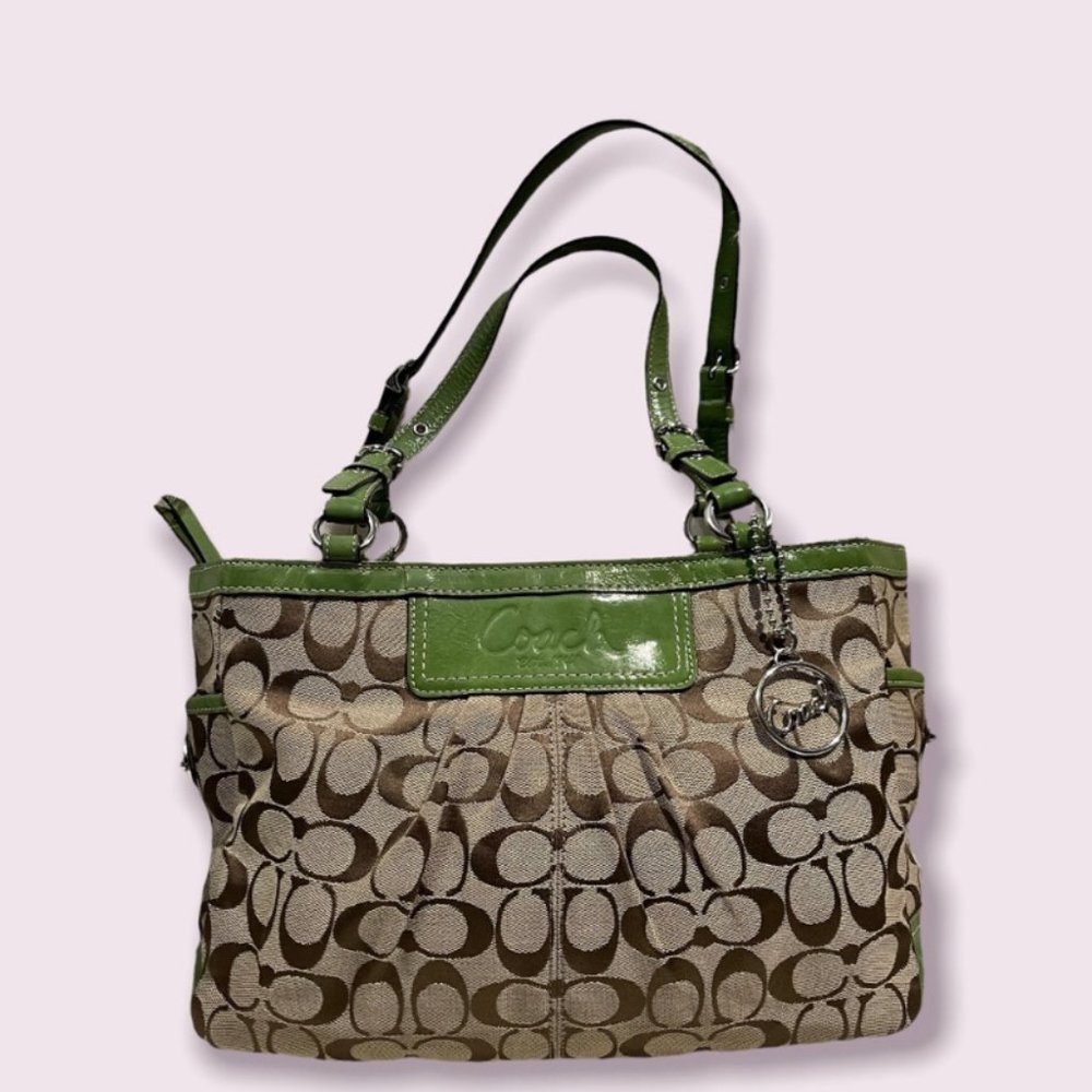 Coach East West Gallery Signature Khaki/Green Tote Sh… - Gem